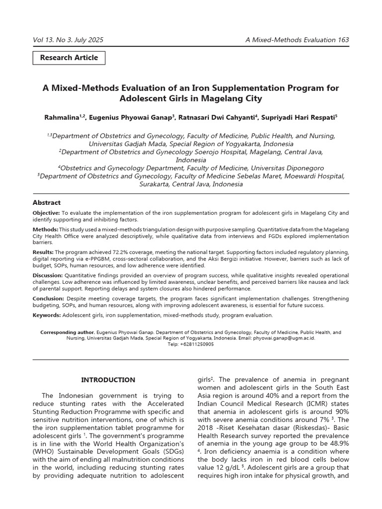 A Mixed-Methods Evaluation of An Iron Supplementation Program For ...