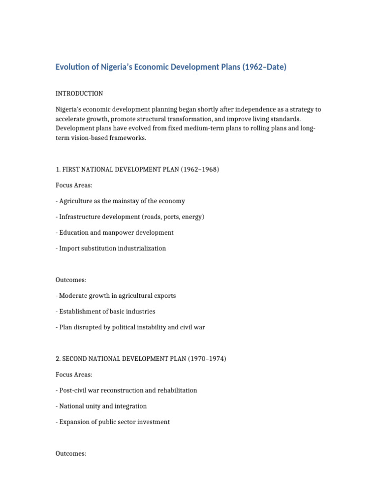 Nigeria's Economic Development Plans Overview | PDF | Infrastructure ...