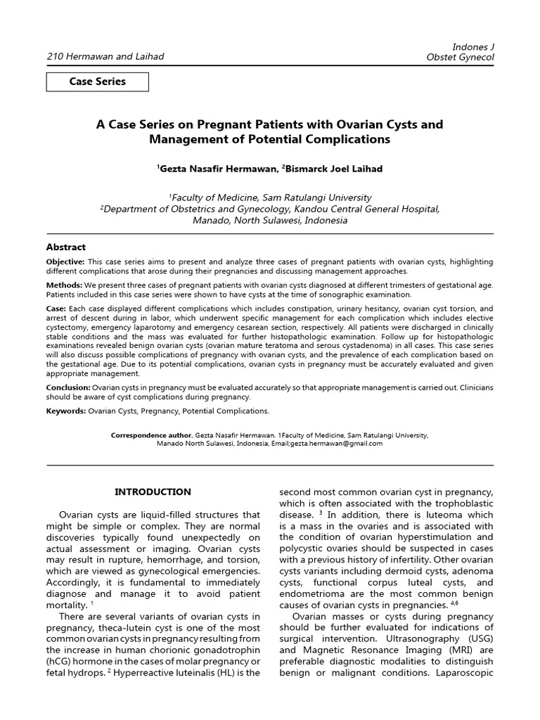 Ovarian Cysts in Pregnancy: Case Series Analysis | PDF | Ovarian Cancer ...