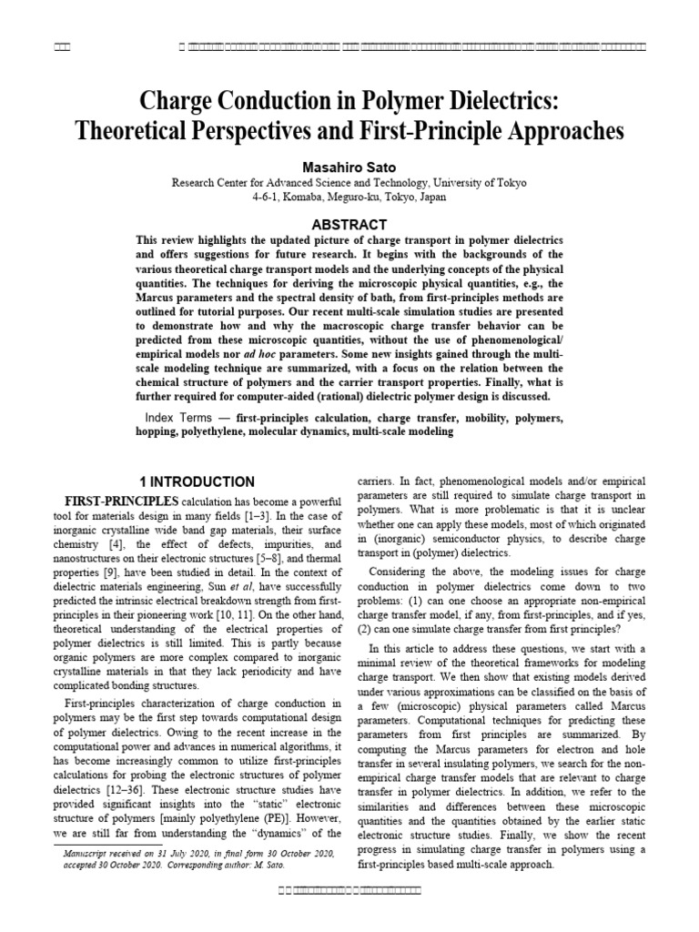 Charge Transport in Polymer Dielectrics | PDF | Electrical Resistivity ...