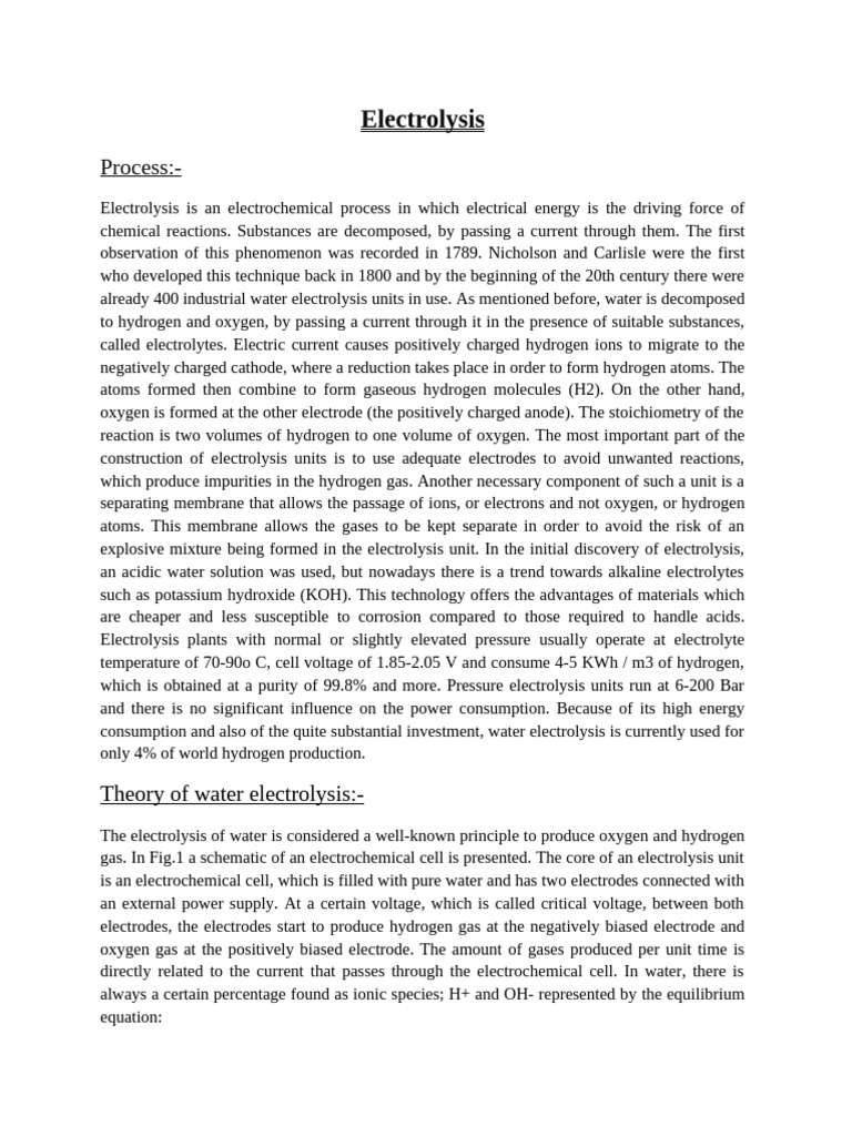Understanding Water Electrolysis Process | PDF