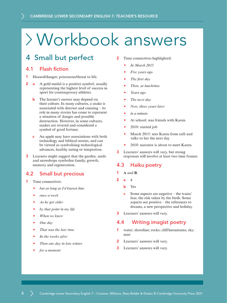 Cambridge Lower Secondary English 7 Answers | PDF | English Language