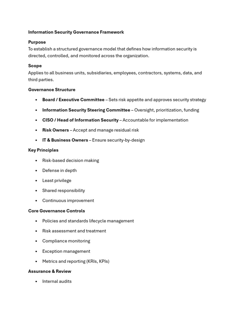 Information Security Governance Model | PDF