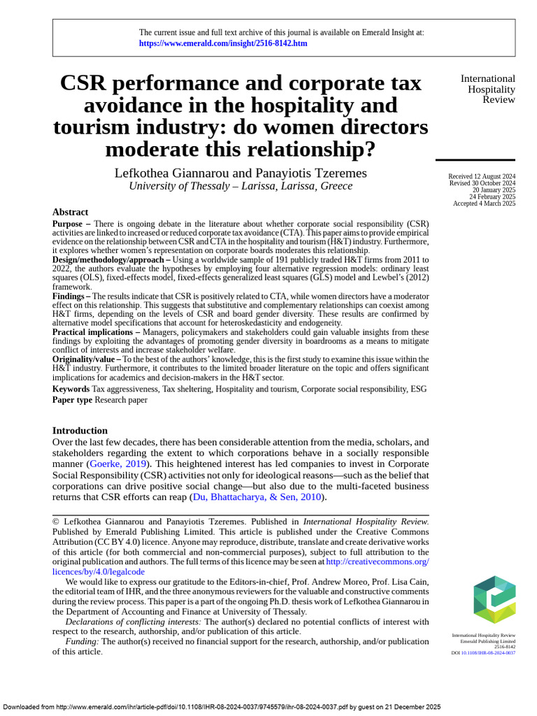 CSR, Tax Avoidance, and Women Directors | PDF | Corporate Social ...