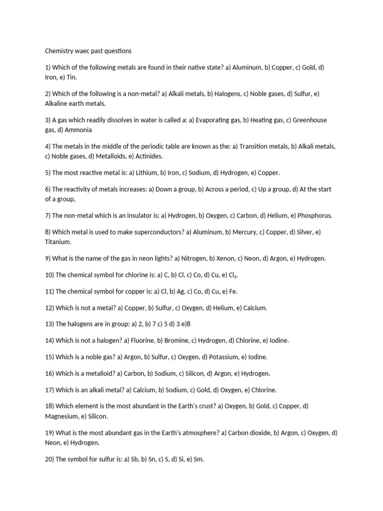 WAEC Chemistry Past Questions Guide | PDF
