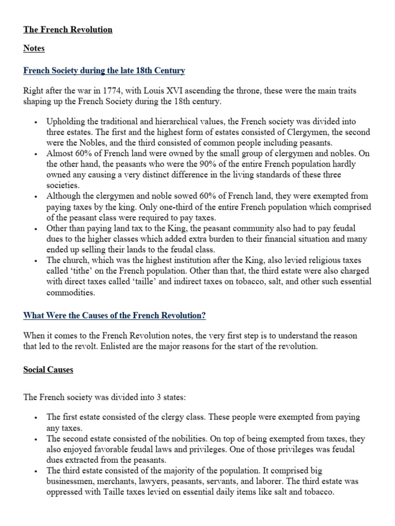 French Revolution Notes | PDF | French Revolution | Taxes