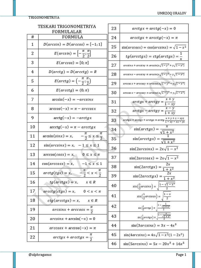 Trigonometry Formulas and Functions | PDF | Mathematical Analysis ...