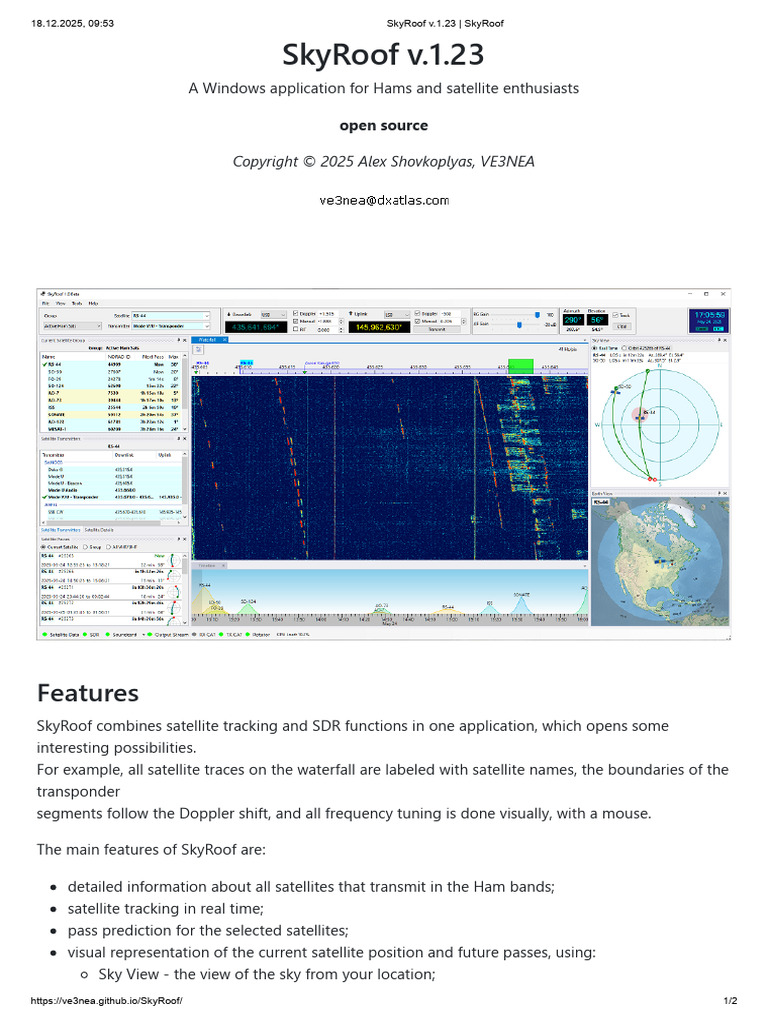 SkyRoof v1.23: Satellite Tracking App | PDF