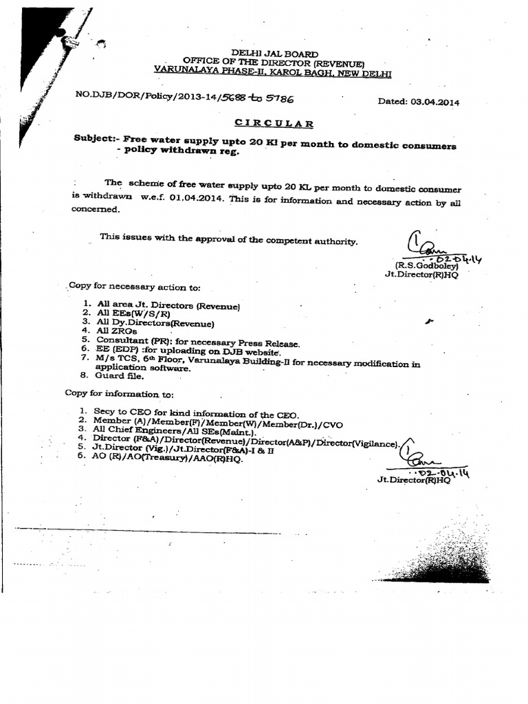15-Free Water Supply Upto 20 KL Per Month To Domestic Consumers | PDF