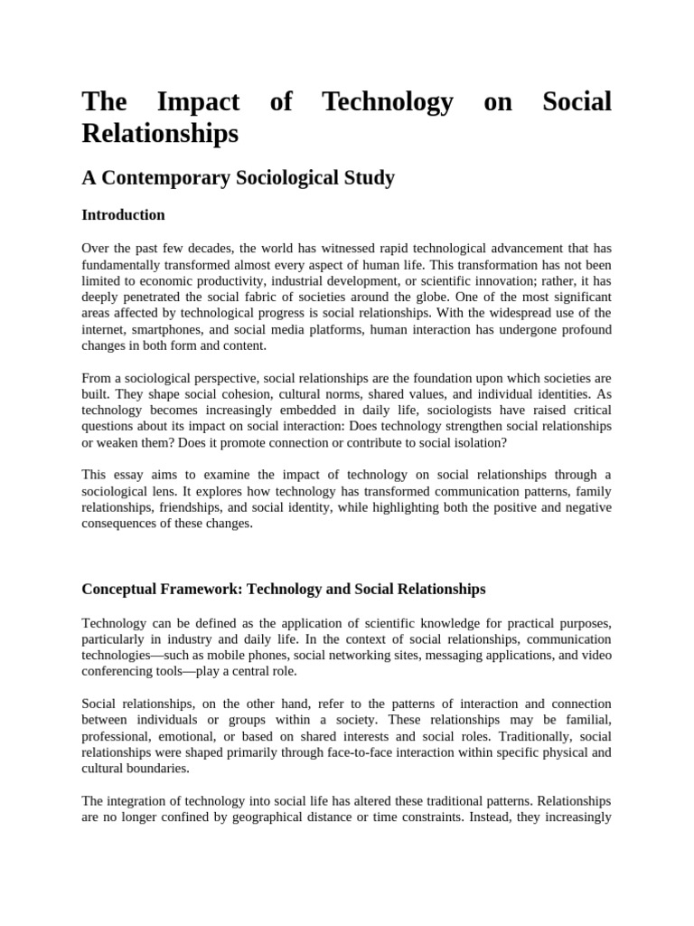 Technology's Impact on Social Relationships | PDF | Communication ...