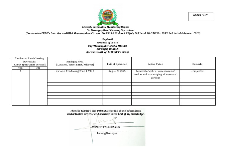Annex C 2 Old BaRCO Template Annex A of Advisory On BaRCO | PDF