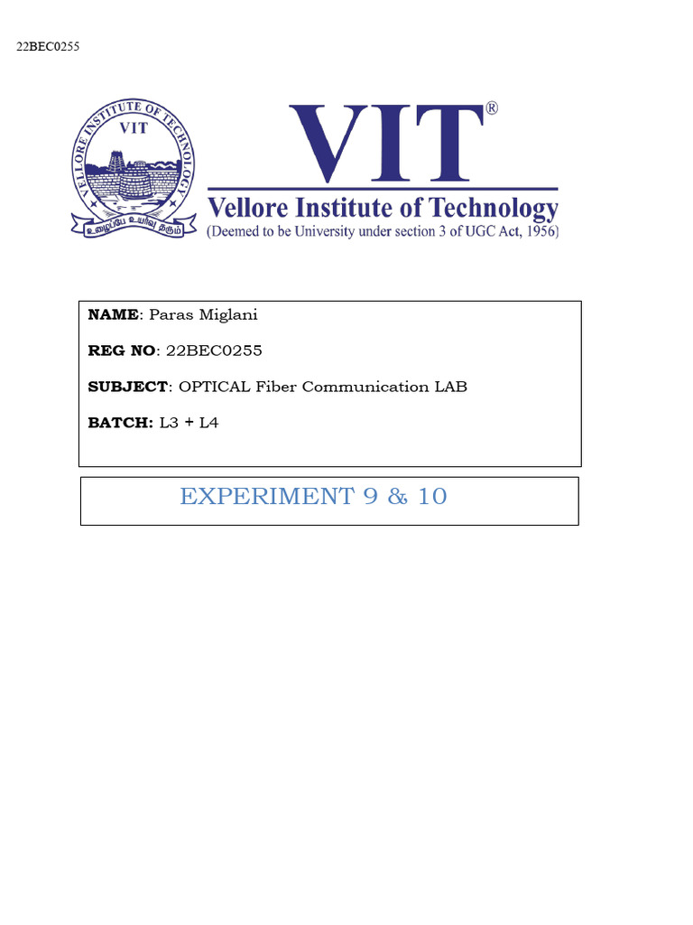 Optical Fiber Communication Lab Experiments | PDF | Optical Fiber ...