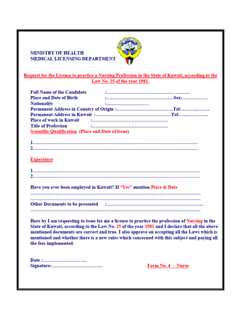 Ministry of Health Medical Licensing Department ... | PDF