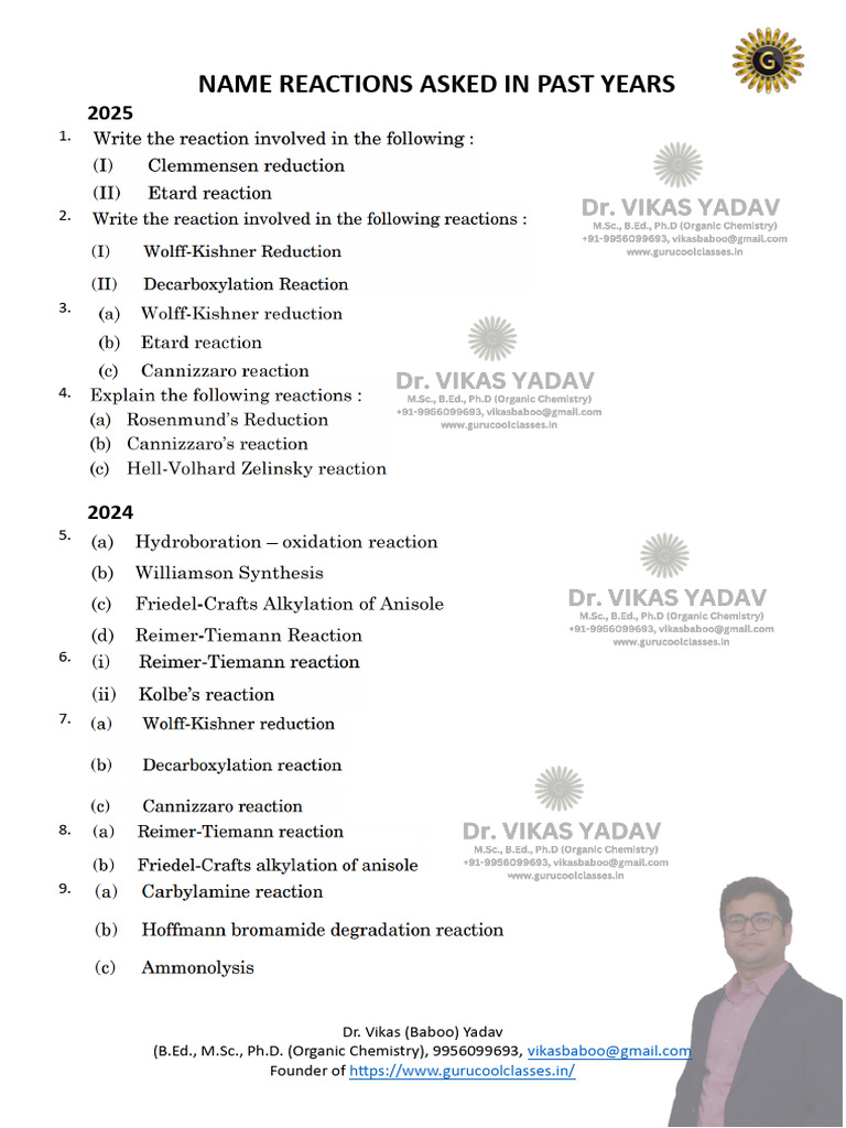 Name Reactions for Chemistry Exams | PDF