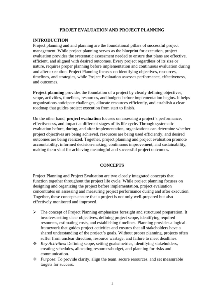 Project Planning and Evaluation Guide | PDF | Evaluation | Project ...