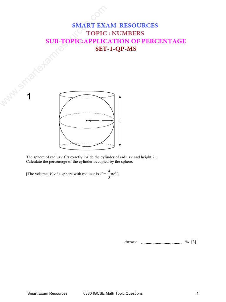 1.6.10 Application of Percentage Set 1 QP Ms IGCSE Math Topic Questions ...