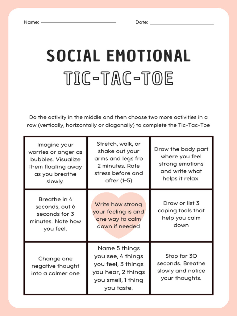 Emotional Tic Tac Toe Worksheet | PDF