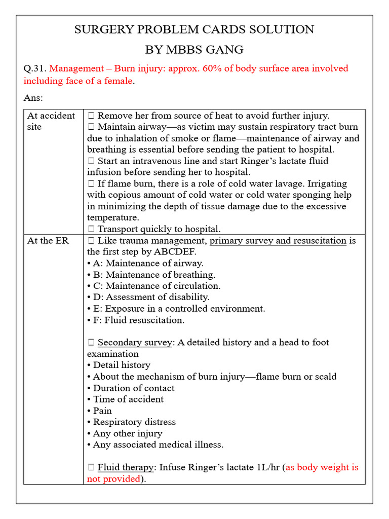 Surgery Problem Cards Solution | PDF | Burn | Medical Specialties