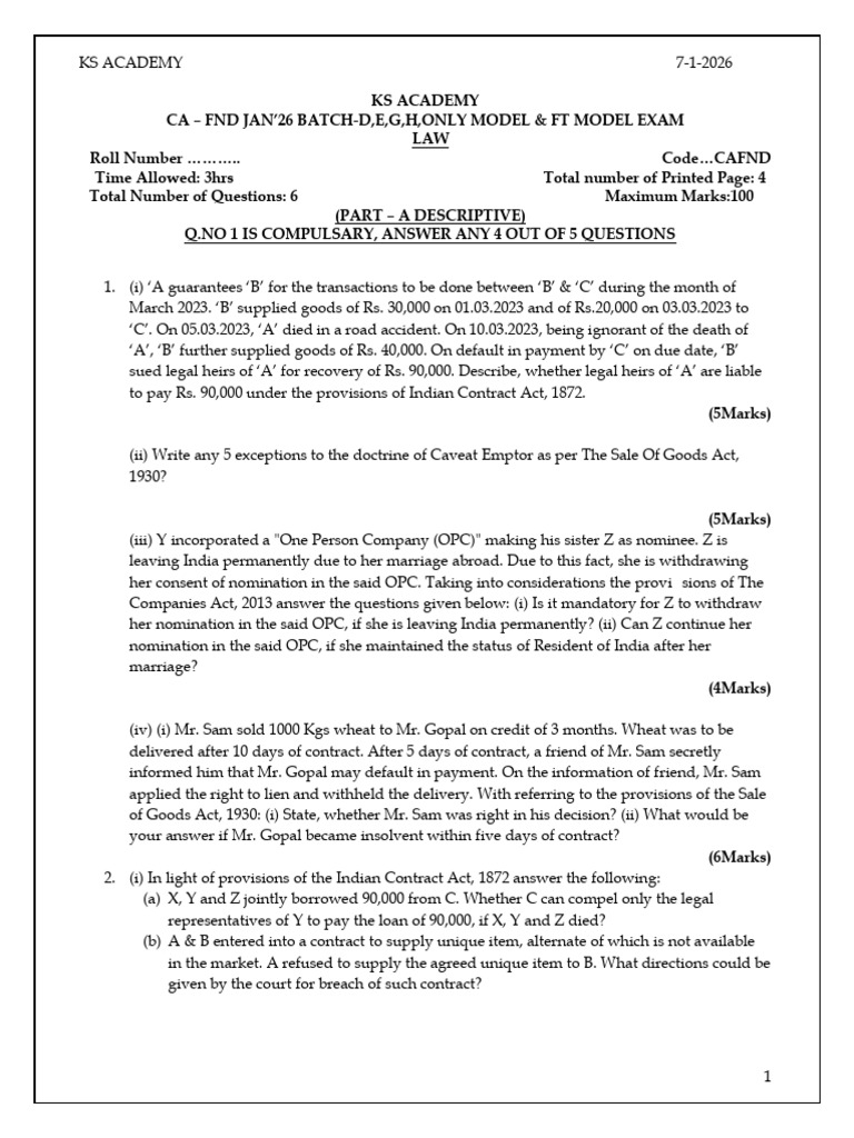 KS Academy Model Exam Paper - Law | PDF | Partnership | Limited ...