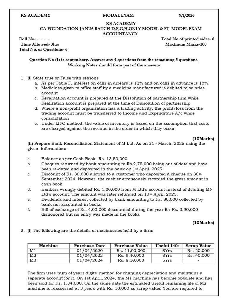 CA-fnd Jan'26 Batch-d,e,g,h,Only Model & Ft Model Exam -(Acc) - (9!1 ...
