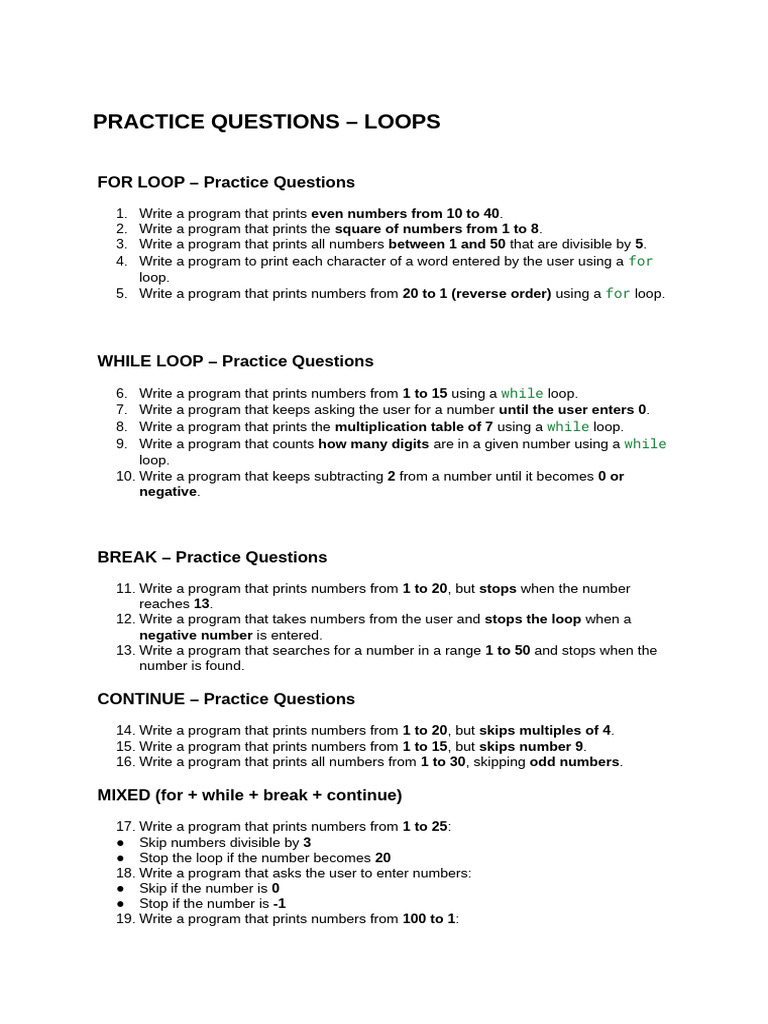 Practice Questions - Loops | PDF