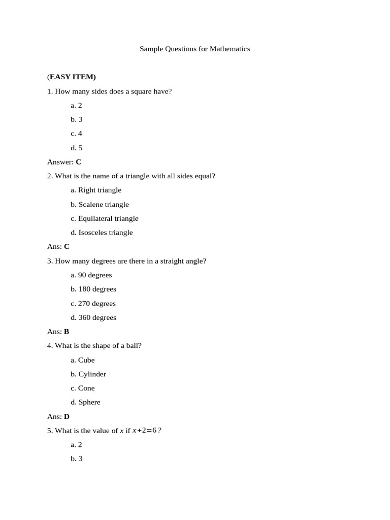 Easy to Difficult Math Questions | PDF | Length | Triangle
