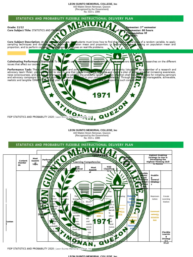 Statistics and Probability Curriculum Plan | PDF | Statistics | Hypothesis