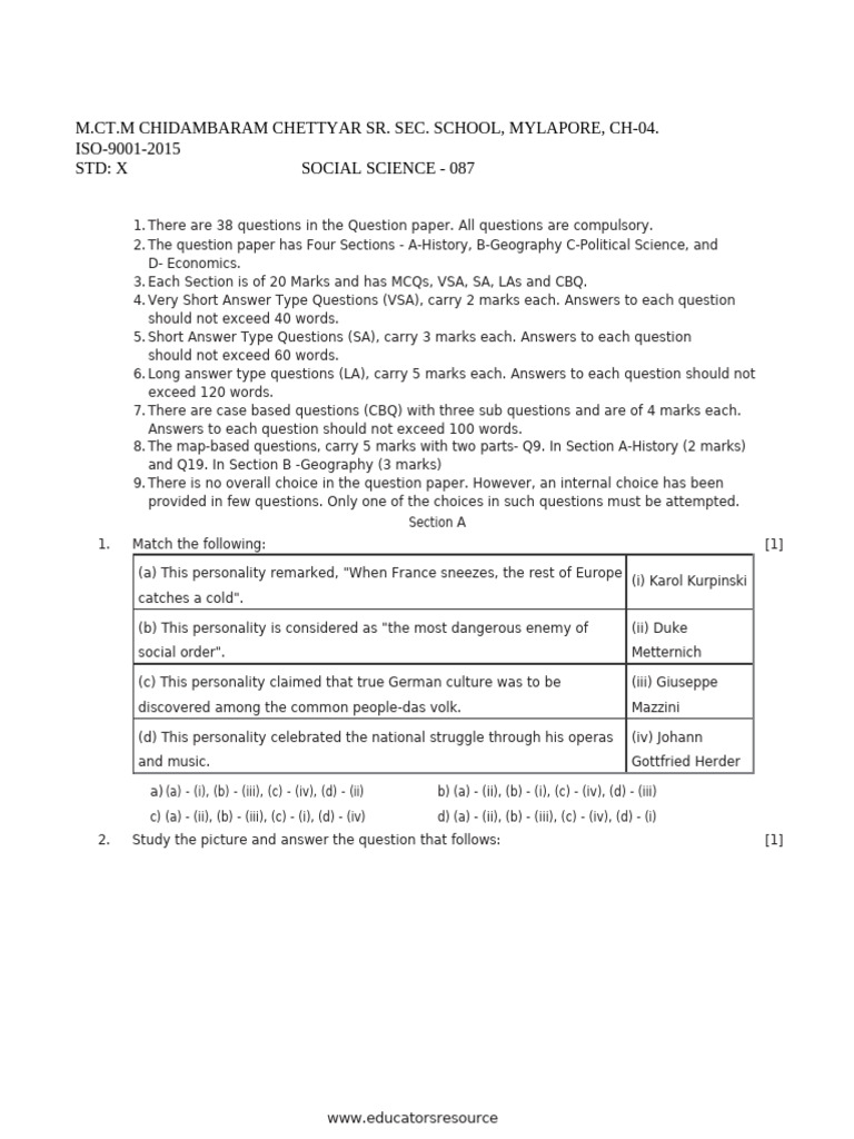 Class X Social Science Exam Guide | PDF | Federation | Democracy