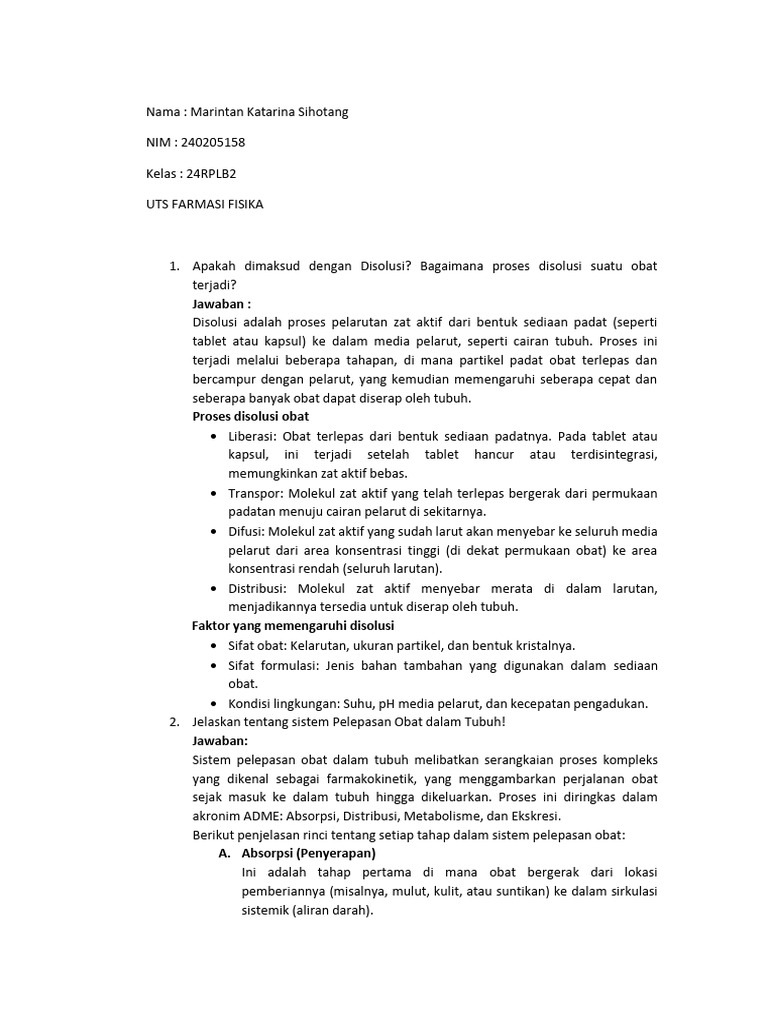 Proses Disolusi dan Pelepasan Obat | PDF