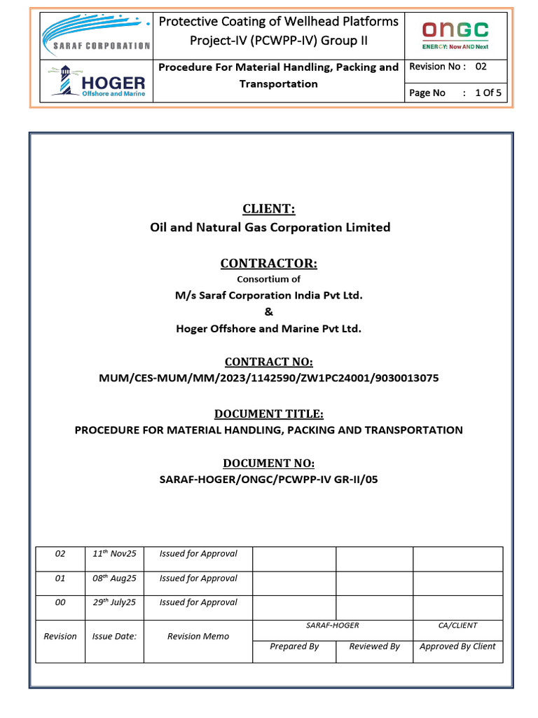 Procedure For Material Handling, Packing and Transportation | PDF
