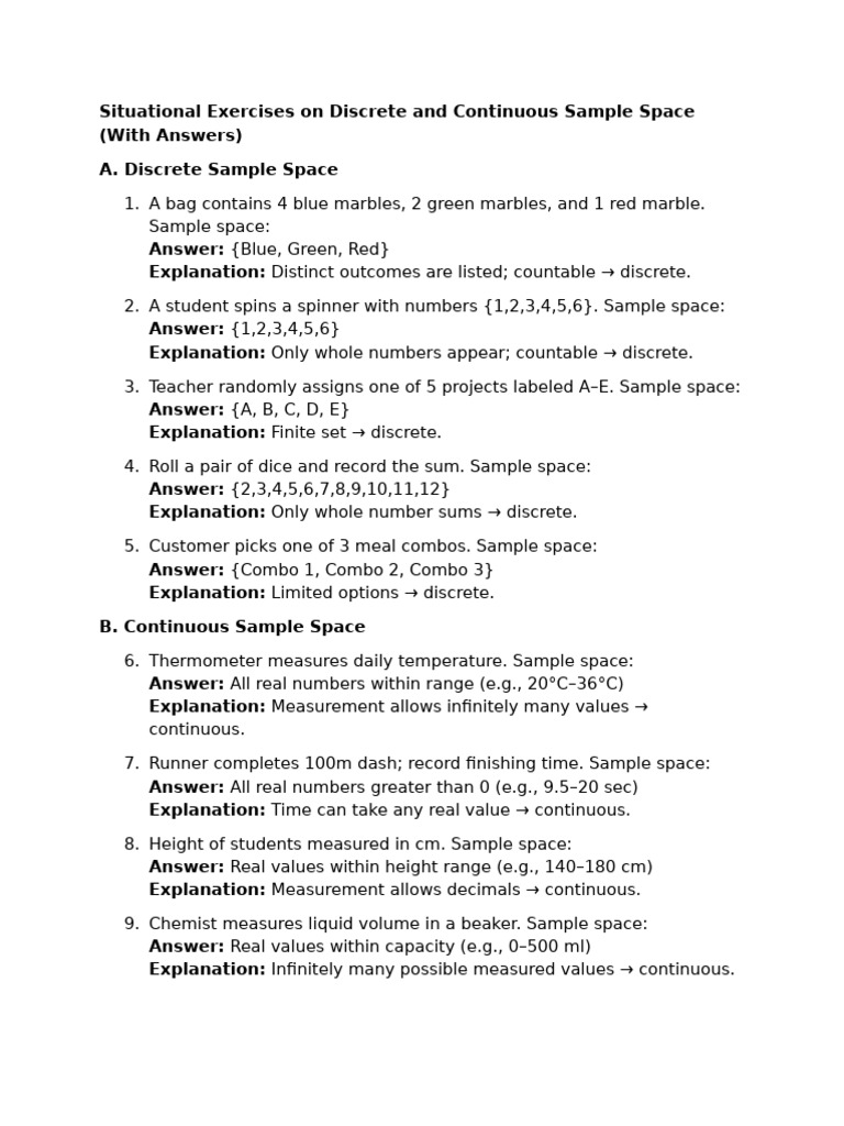 Discrete vs Continuous Sample Spaces | PDF