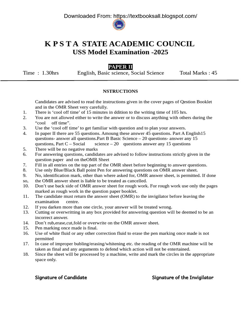 USS Model Exam 2025: Paper II Guidelines | PDF | Lung | Acid