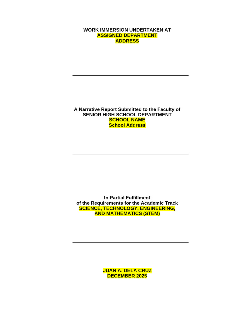 G12 Work Immersion Journal Format For Narrative Report | PDF