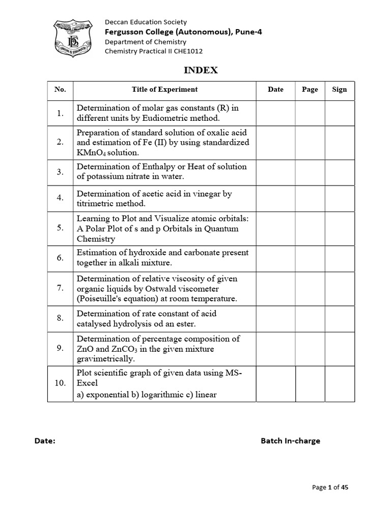Chemistry Practical: Molar Gas Constant R | PDF | Titration | Chemistry