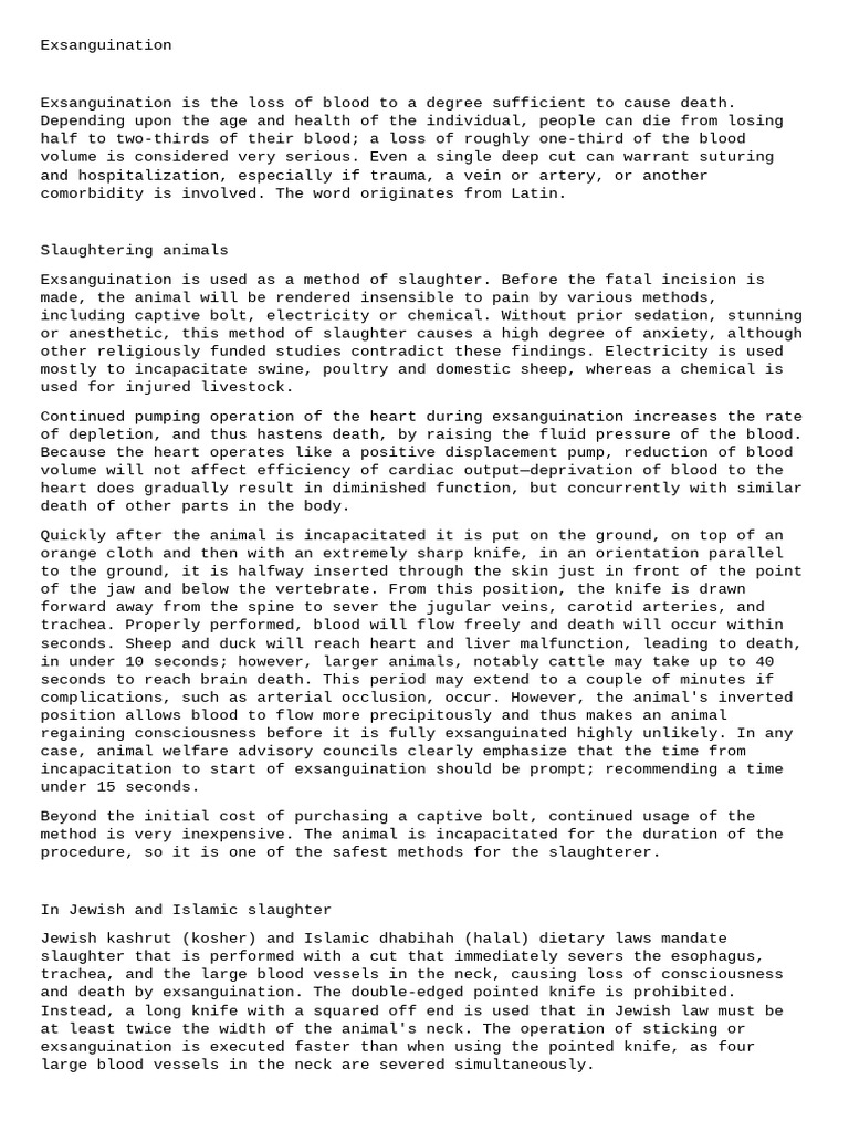 Understanding Exsanguination in Slaughter | PDF | Medical Specialties