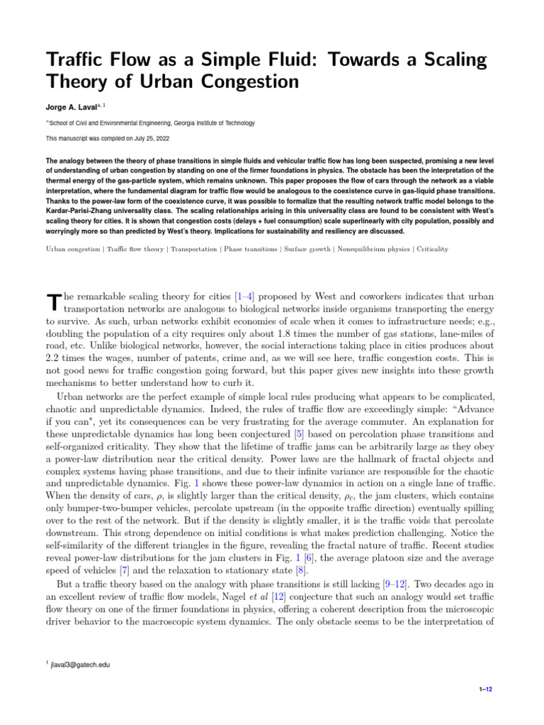 Urban Traffic Flow and Phase Transitions | PDF | Phase (Matter) | Phase ...