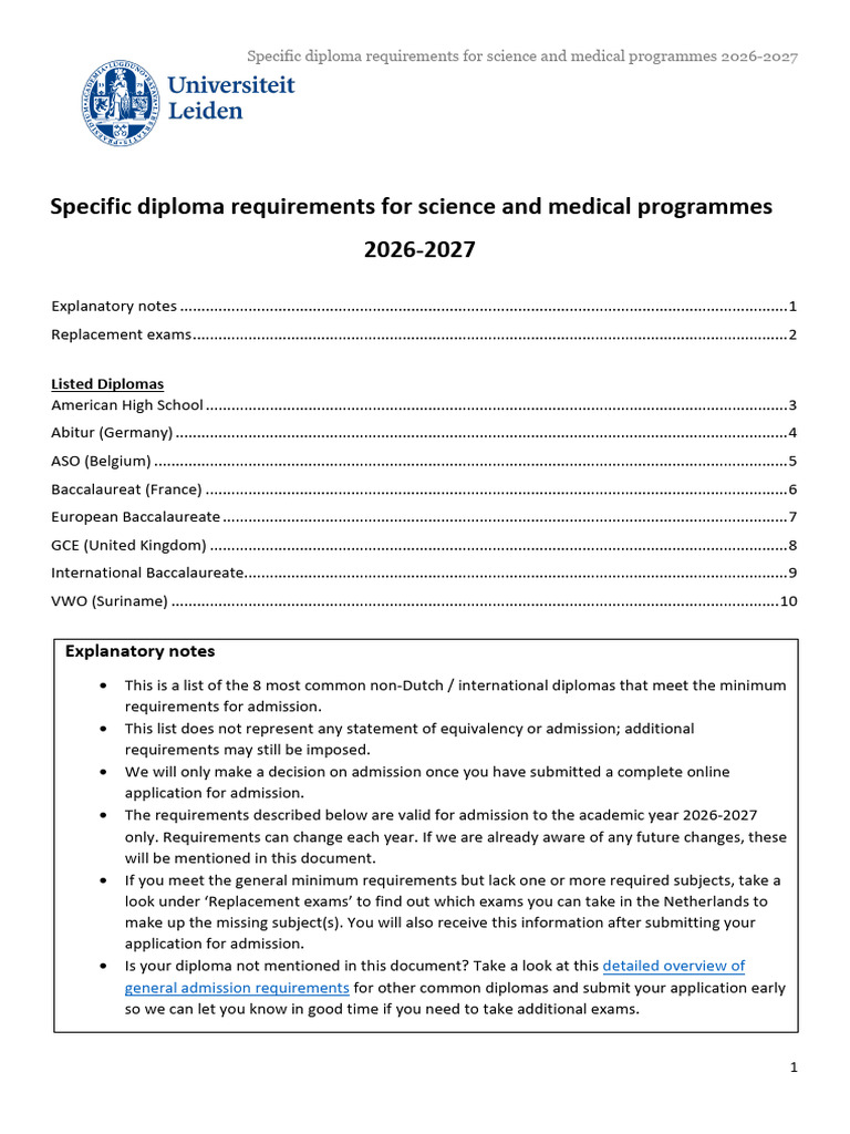 Science & Medical Diploma Requirements 2026-2027 | PDF | University And ...