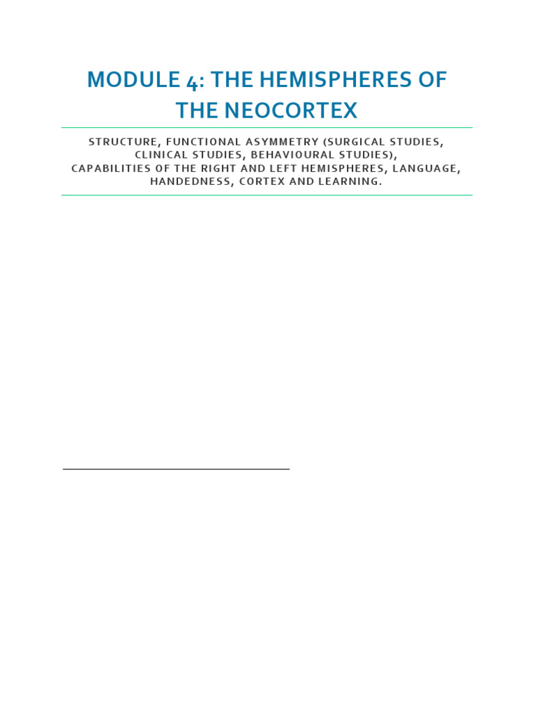 Neocortex Hemispheres: Structure & Function | PDF | Lateralization Of ...