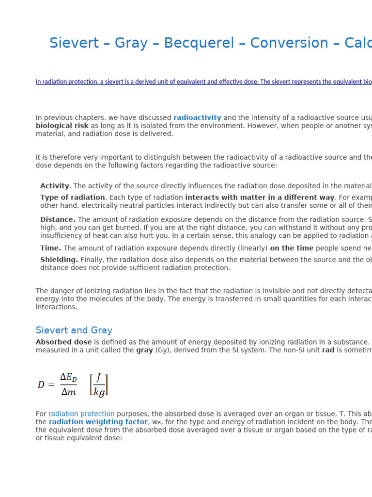Sievert - Gray - Becquerel - Conversion - Calculation | PDF | Absorbed ...