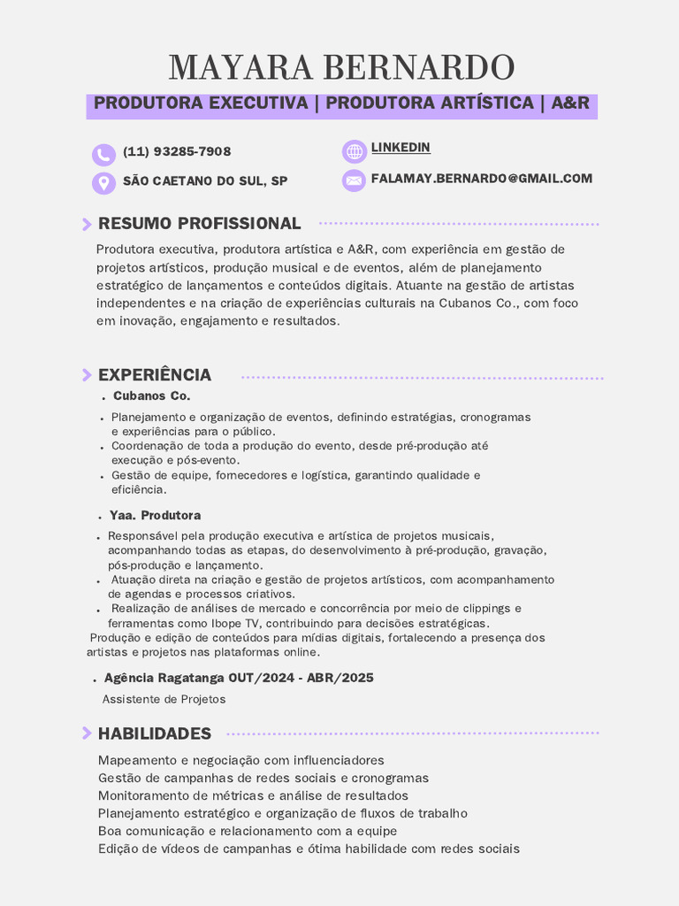 Produtora Executiva e Artística em Música | PDF