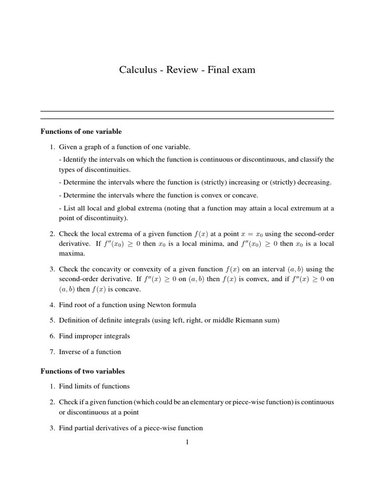 Calculus Final Exam Review Guide | PDF
