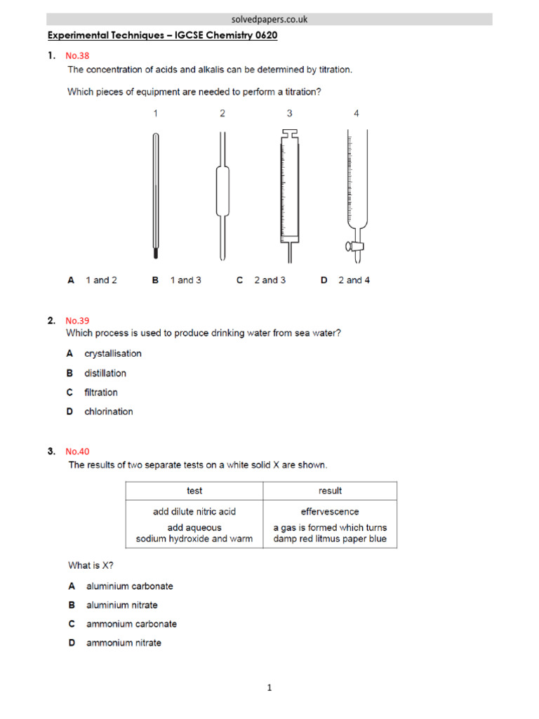 IG3C2T Experimental Techniques IGCSE Chem 0620 | PDF