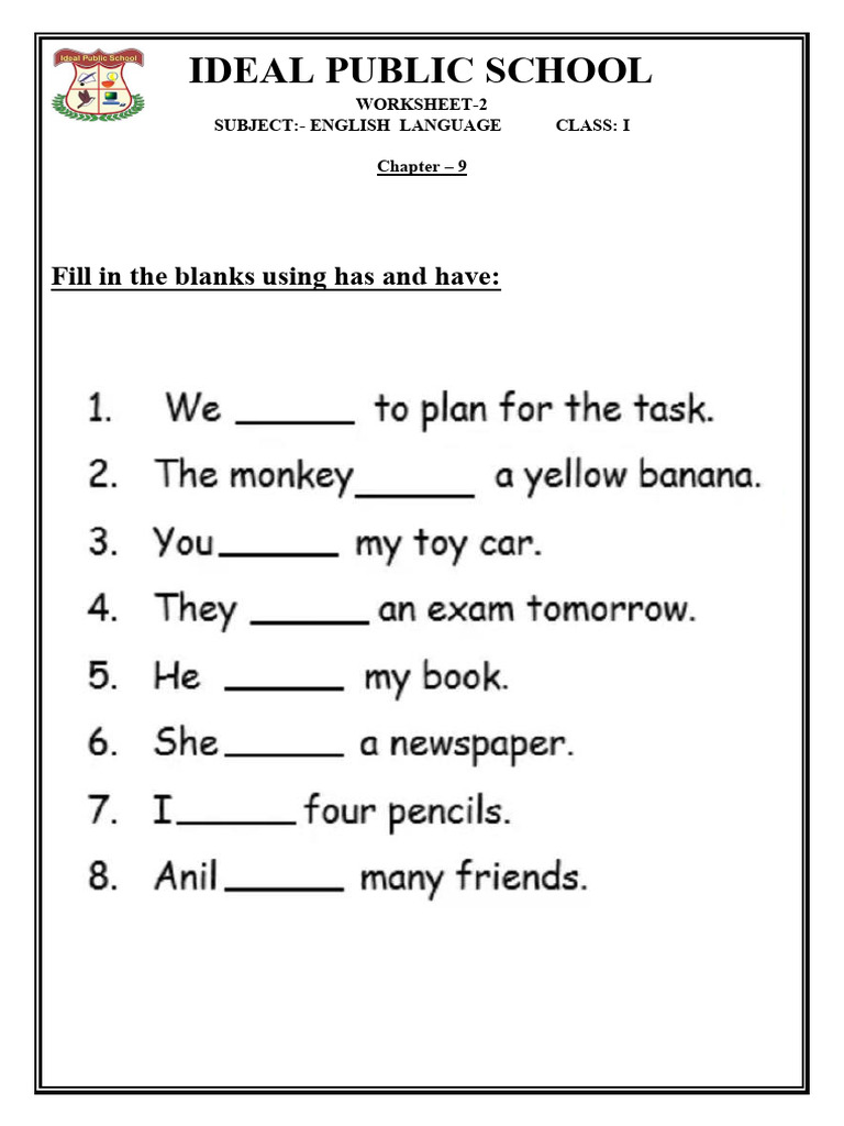 Class-I English Language Worksheet-2 | PDF