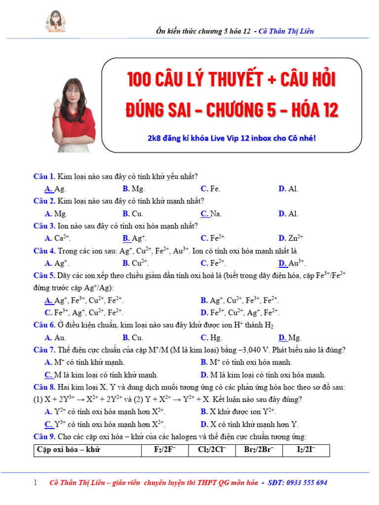 Đáp Án 100 Câu Lý Thuyết Chương 5 | PDF