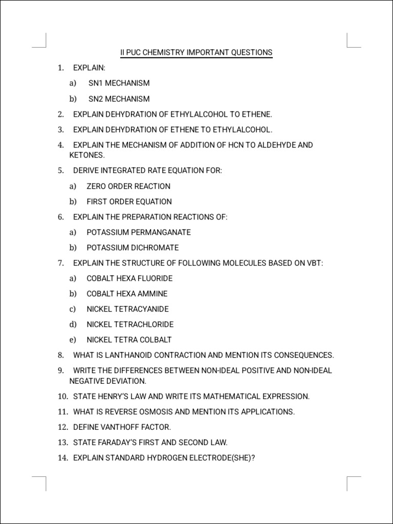 II Puc Chemistry Important Questions | PDF | Proteins | Amino Acid