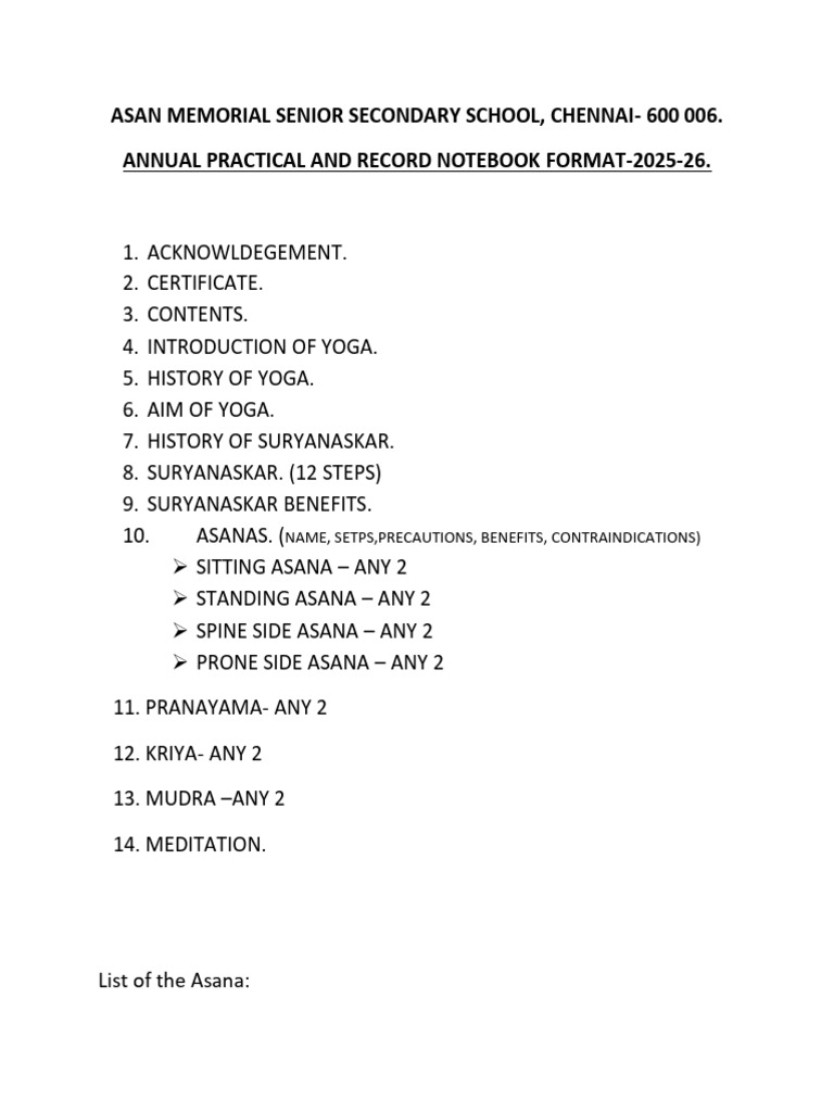 Yoga Practical Notebook Format 2025-26 | PDF