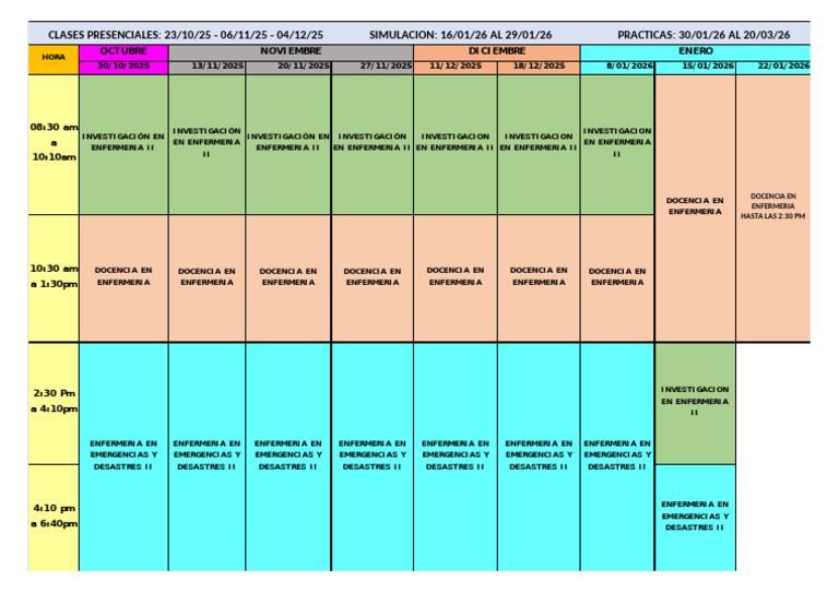 Horario Upch 2do Ciclo Word | PDF