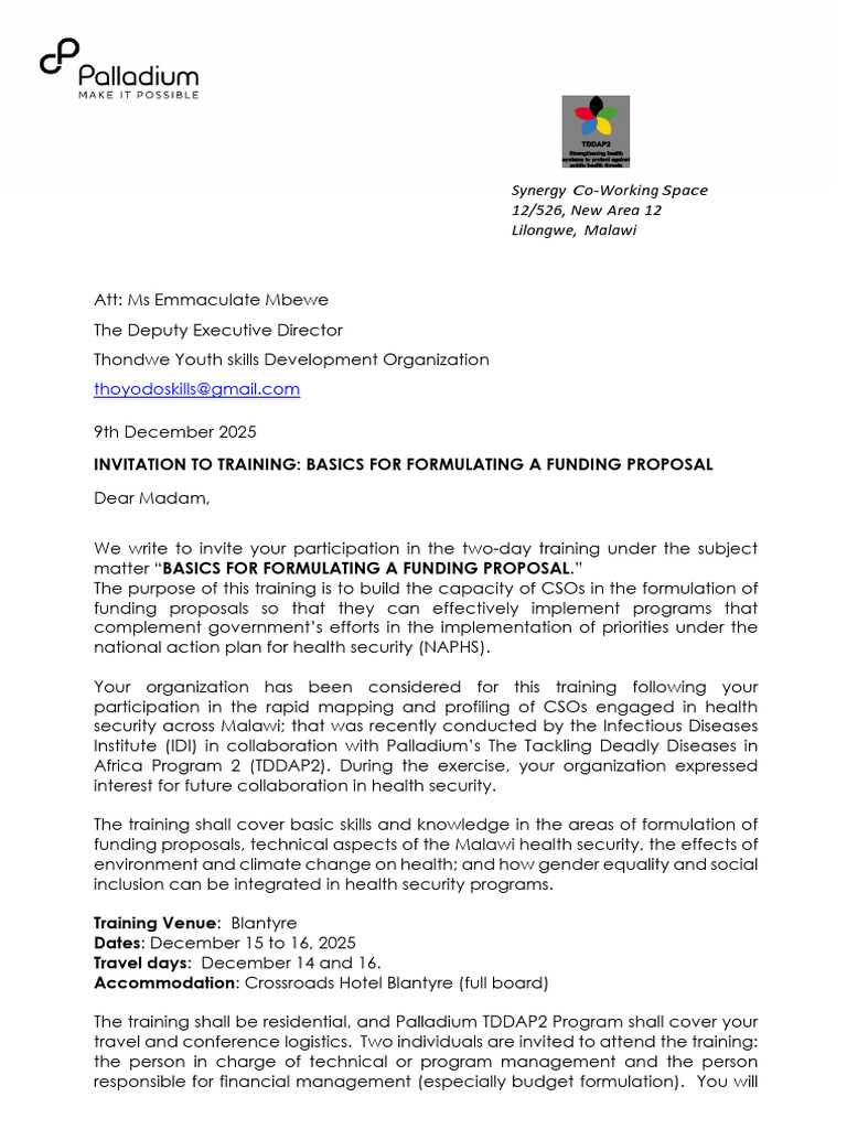 Funding Proposal Training Invitation | PDF