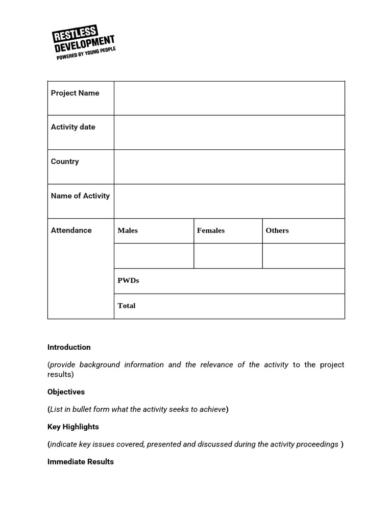 Project Activity Report Template | PDF