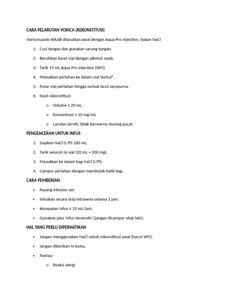 Panduan Pelarutan Voriconazole yang Benar | PDF